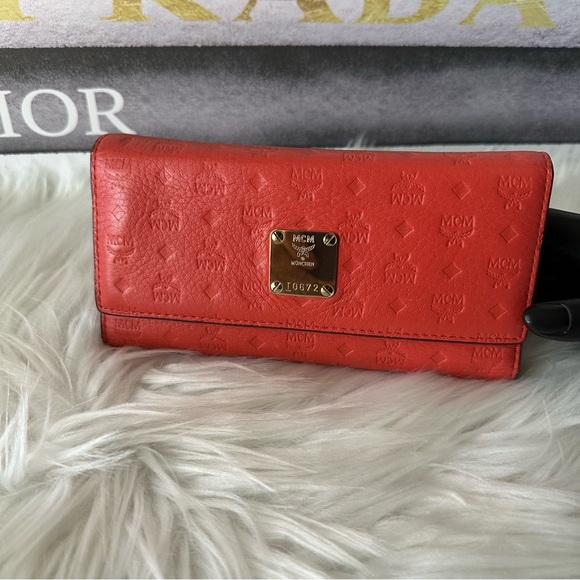MCM | Bags | Authentic Mcm Klara Logo Monogram Leather Trifold ...